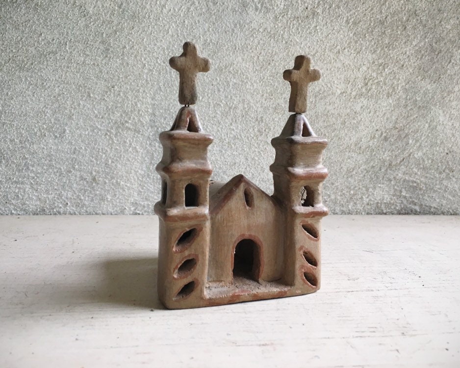 Small Burnished Pottery Church Mexican Folk Art, Southwestern Decor ...