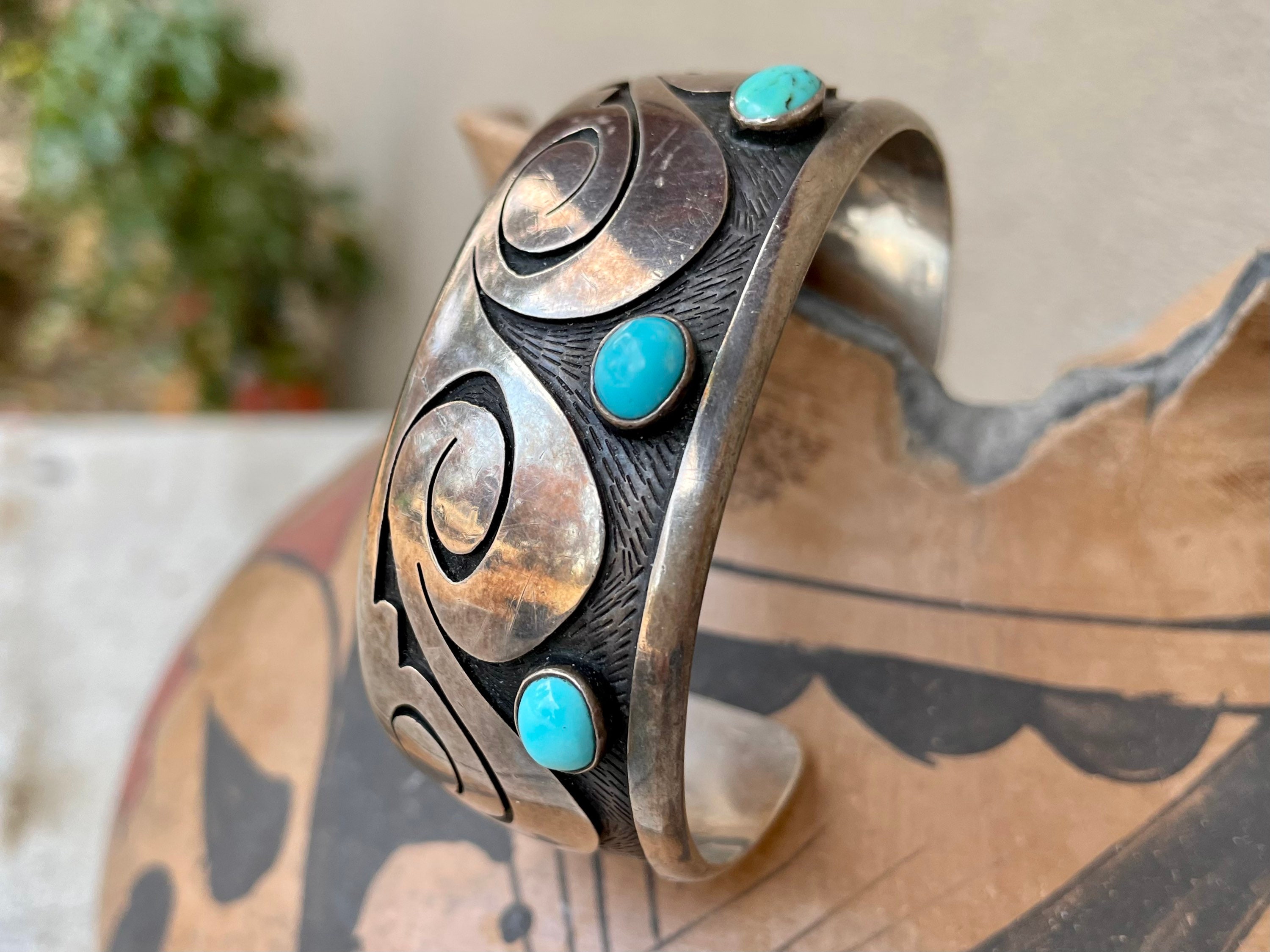 Vintage Hopi Overlay Cuff Bracelet Sterling Silver Turquoise with ...