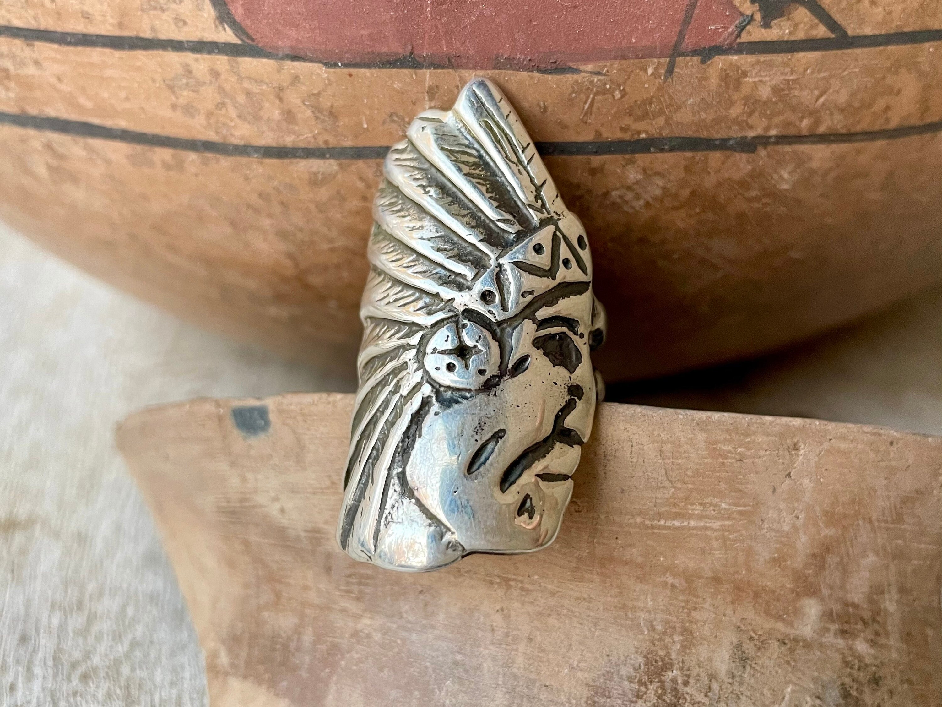 Sterling Silver Wraparound Chief Ring Size 7, Vintage Native American ...