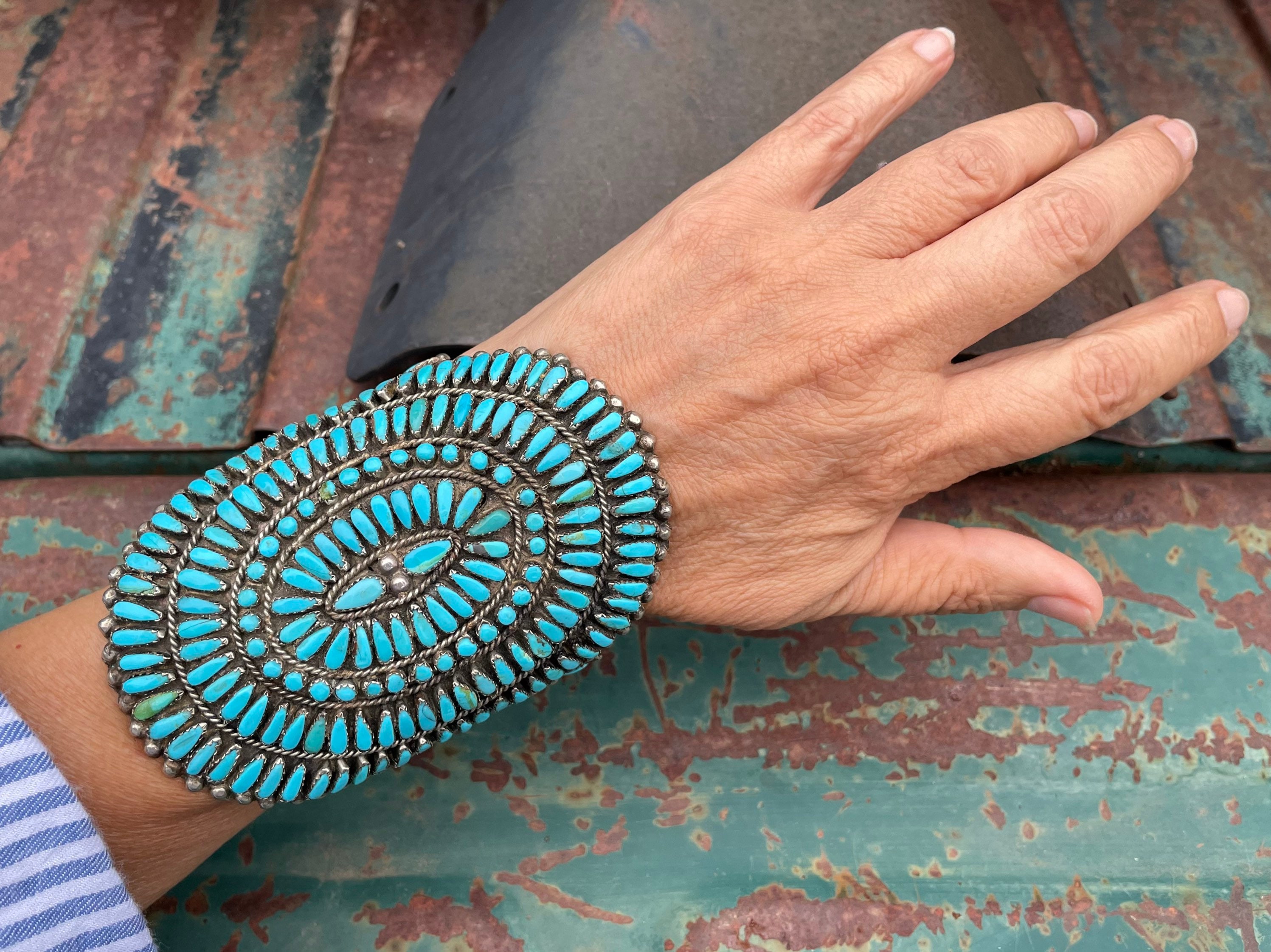 Huge 4 Long Petit Point Turquoise Cluster Arm Guard Cuff Bracelet ...