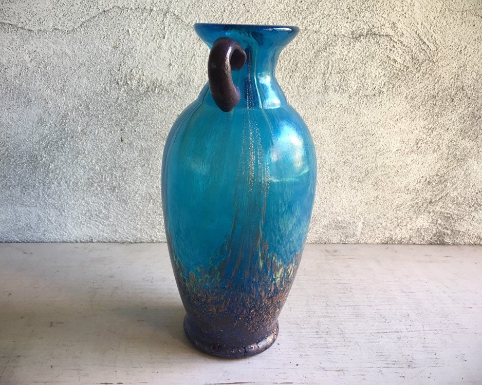 Vintage Teal Blue Favrile Art Glass Hand Blown Dale Tiffany Amphora ...
