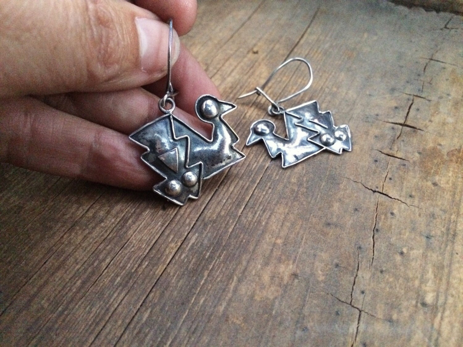 Vintage Peruvian 950 fine silver midcentury modernist earrings, pelican ...