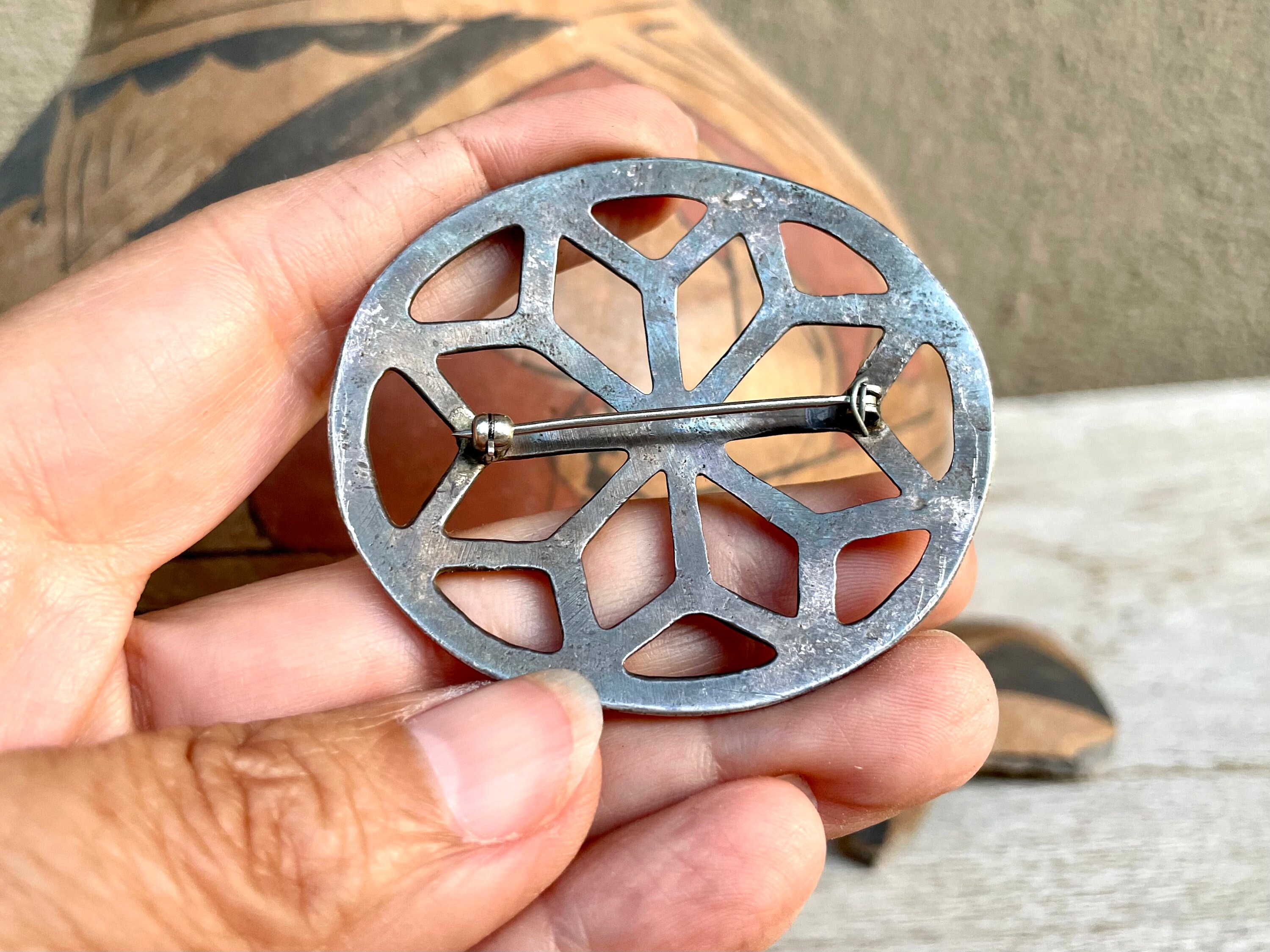 Vintage Hopi Navajo Sandcast Silver Star Brooch Pin (Clasp Broken ...
