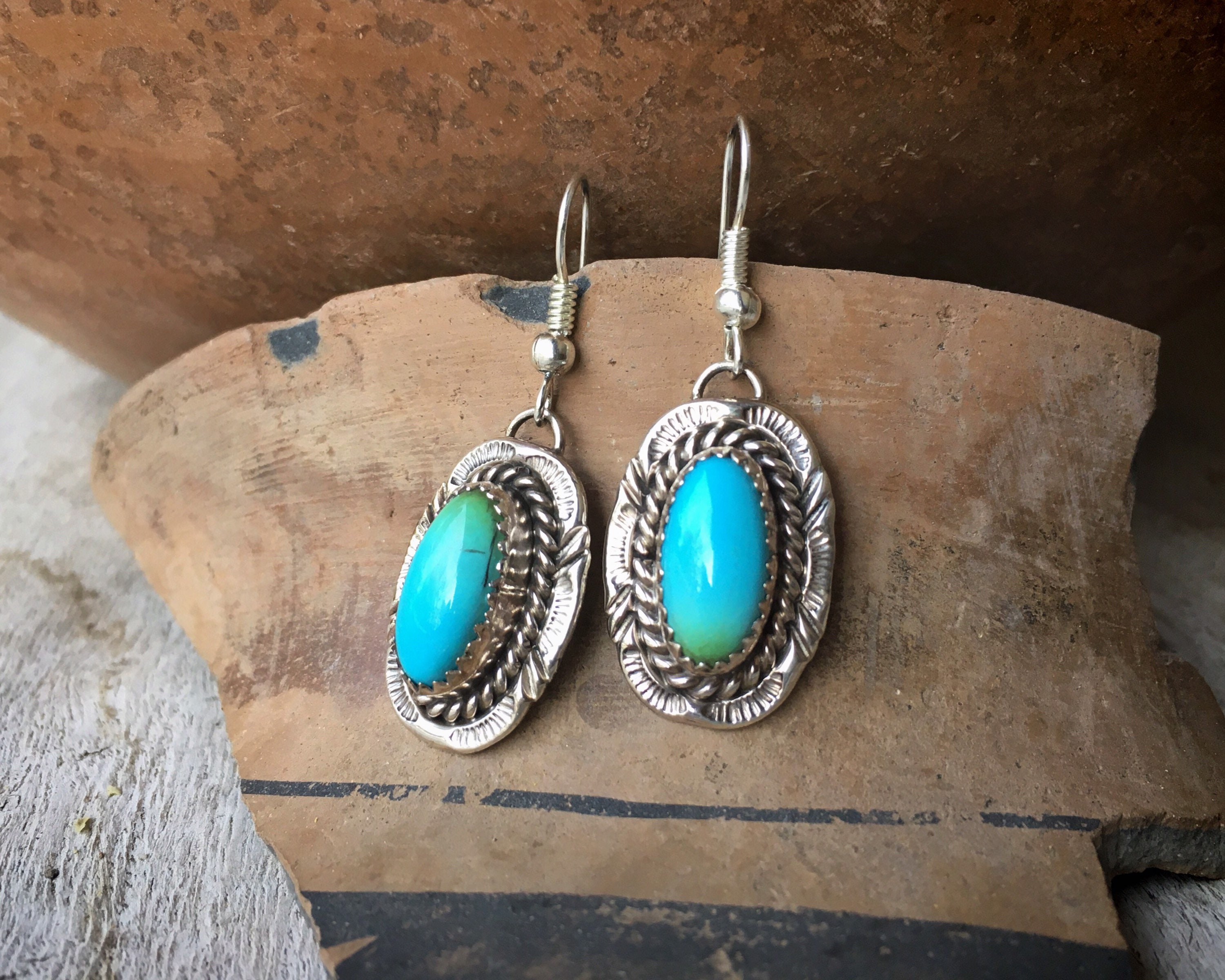 Small Turquoise Dangle Earrings For Women Navajo Sterling Silver Native America Indian Jewelry