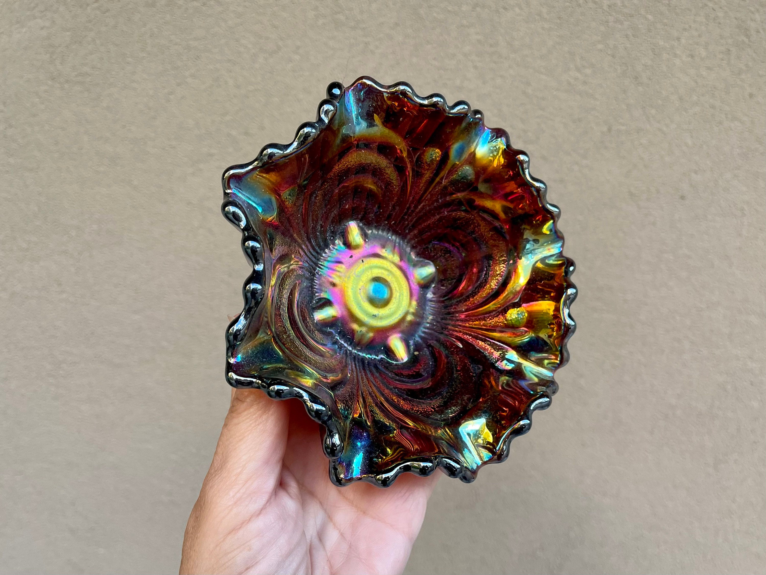 Antique Imperial Carnival Glass Scroll Embossed Small Bowl 5.5 Compote ...