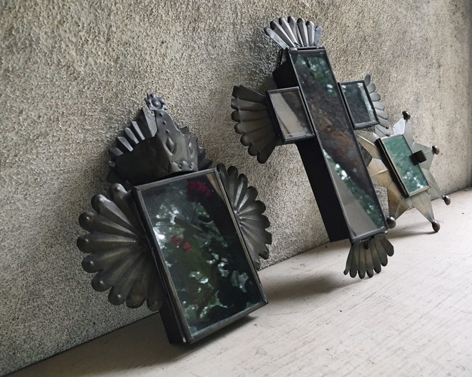 Three Mexican Tin Nichos Wall Hanging for Portrait Shrine, Folk Art ...