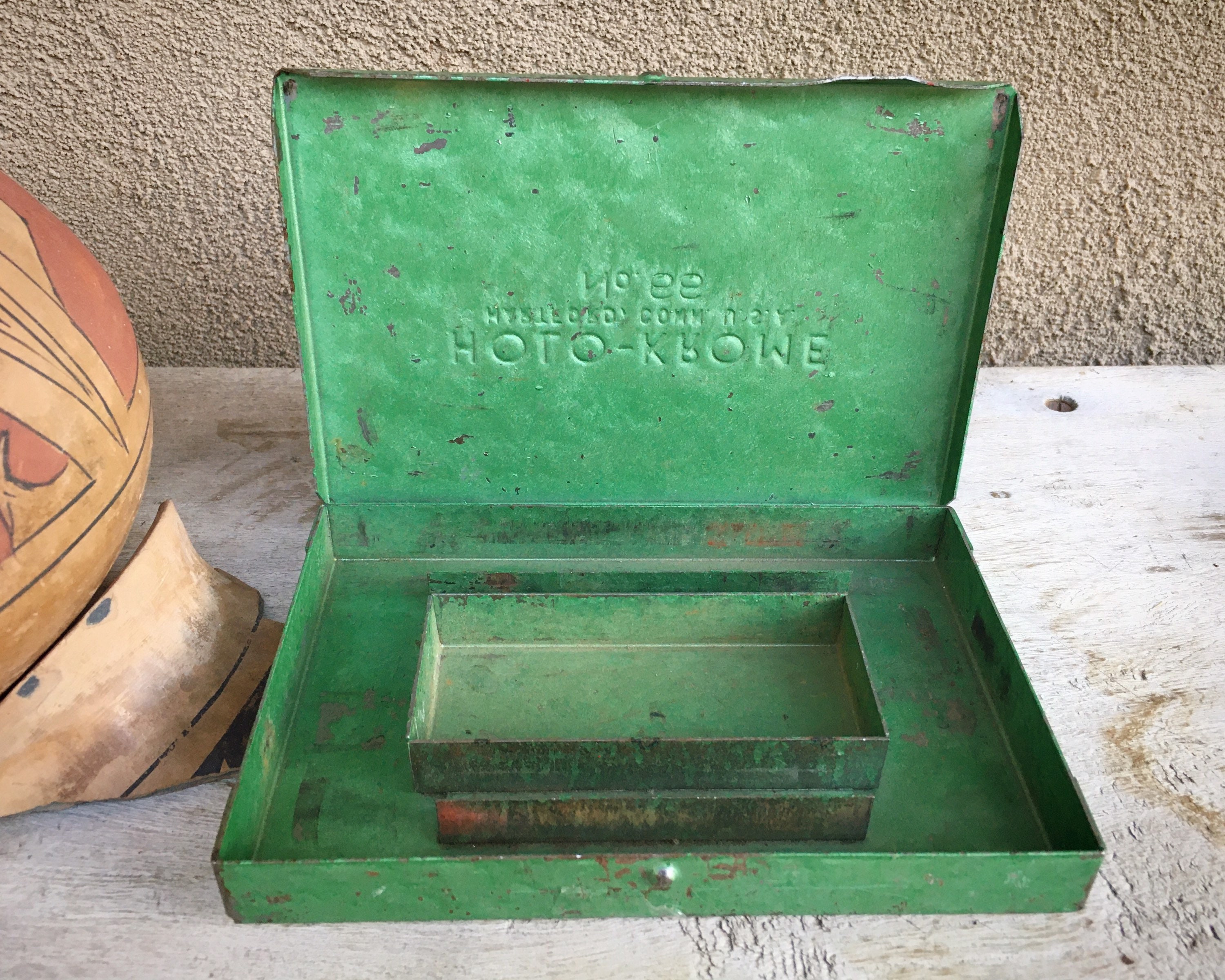 Small Flat Chippy Green Vintage Flat Metal Tool Box Holo-Krome Case No ...