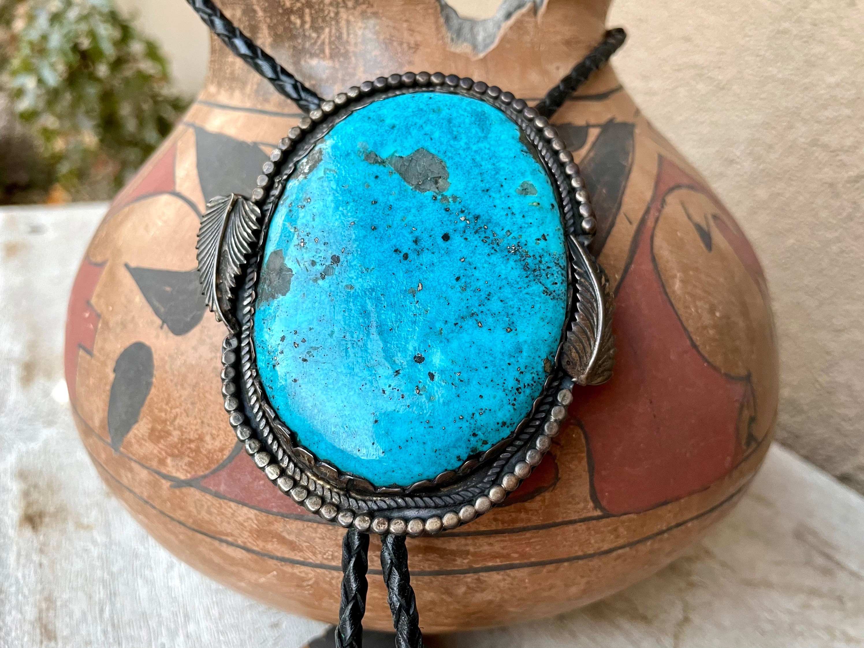 Huge Vintage Stabilized Blue Turquoise Bolo Tie, Native American Indian ...