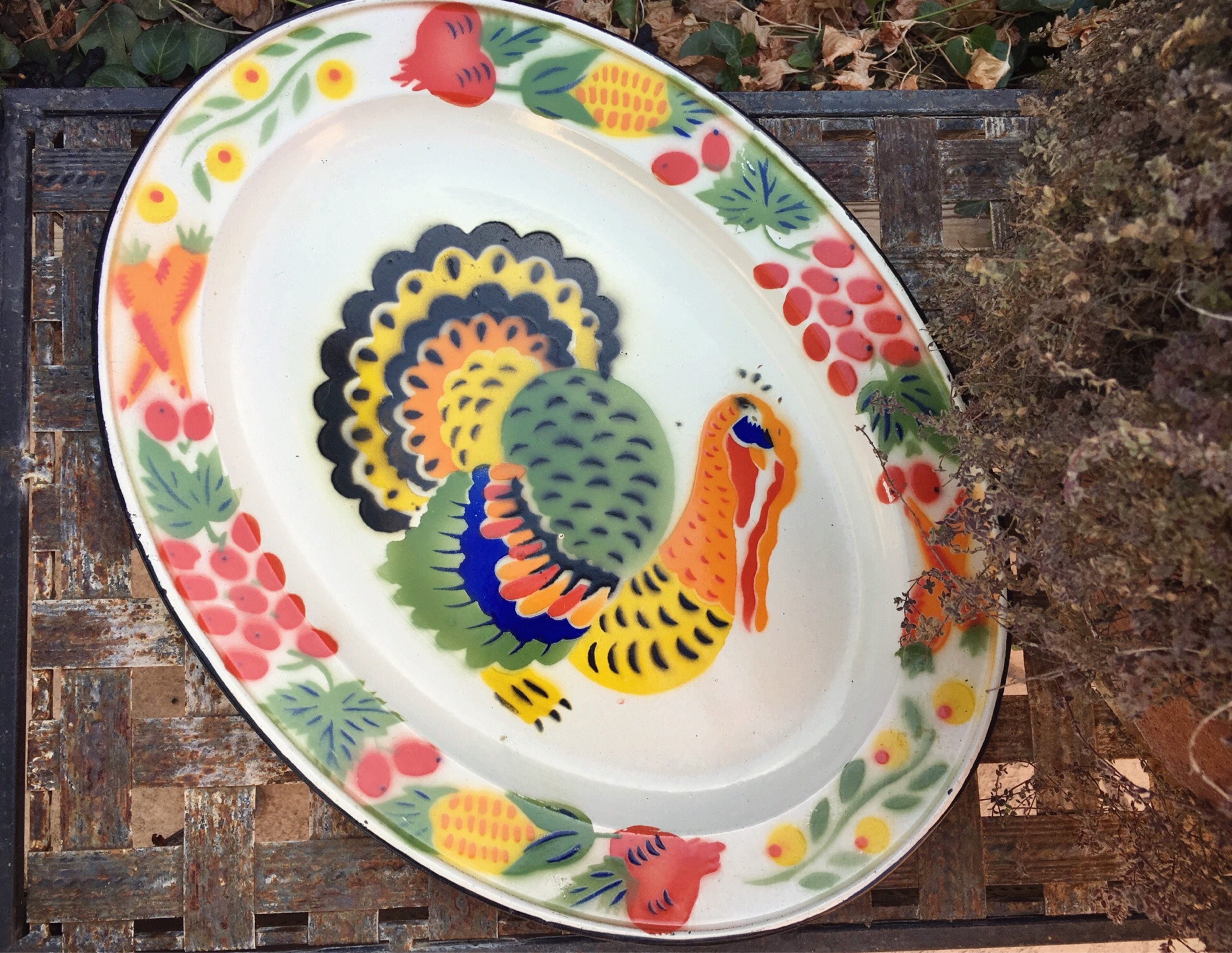 Thanksgiving Decor Enamel Turkey Platter, Vintage Enamelware, Turkey ...