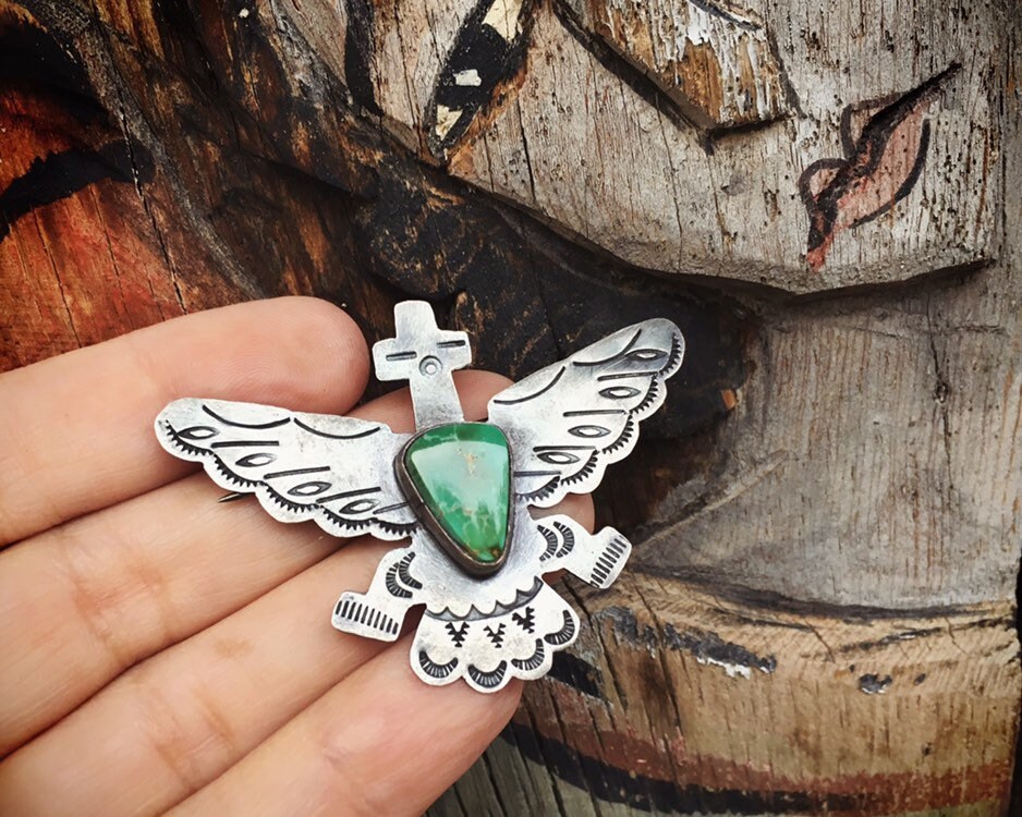 Knifewing Turquoise Brooch Pin for Woman, Stamped Sterling Silver ...