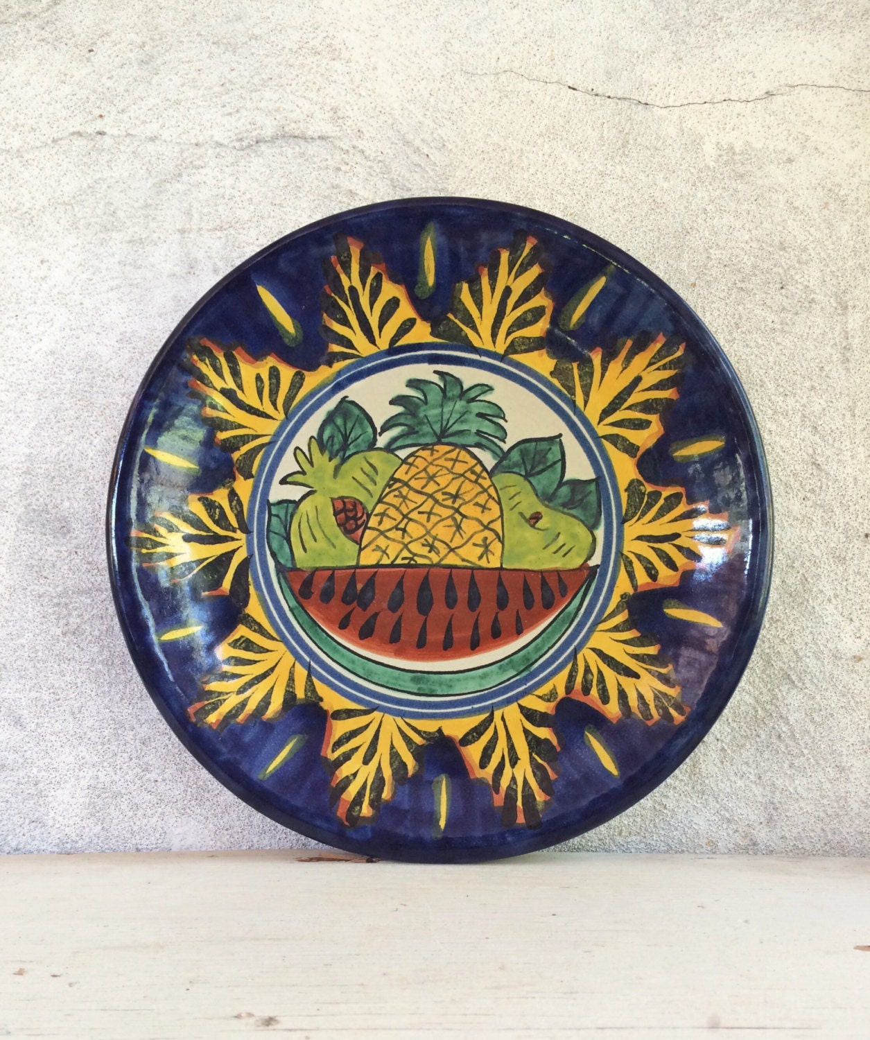Vintage 11 Inch Mexican Talavera Plate Wall Hanging Mexican Pottery