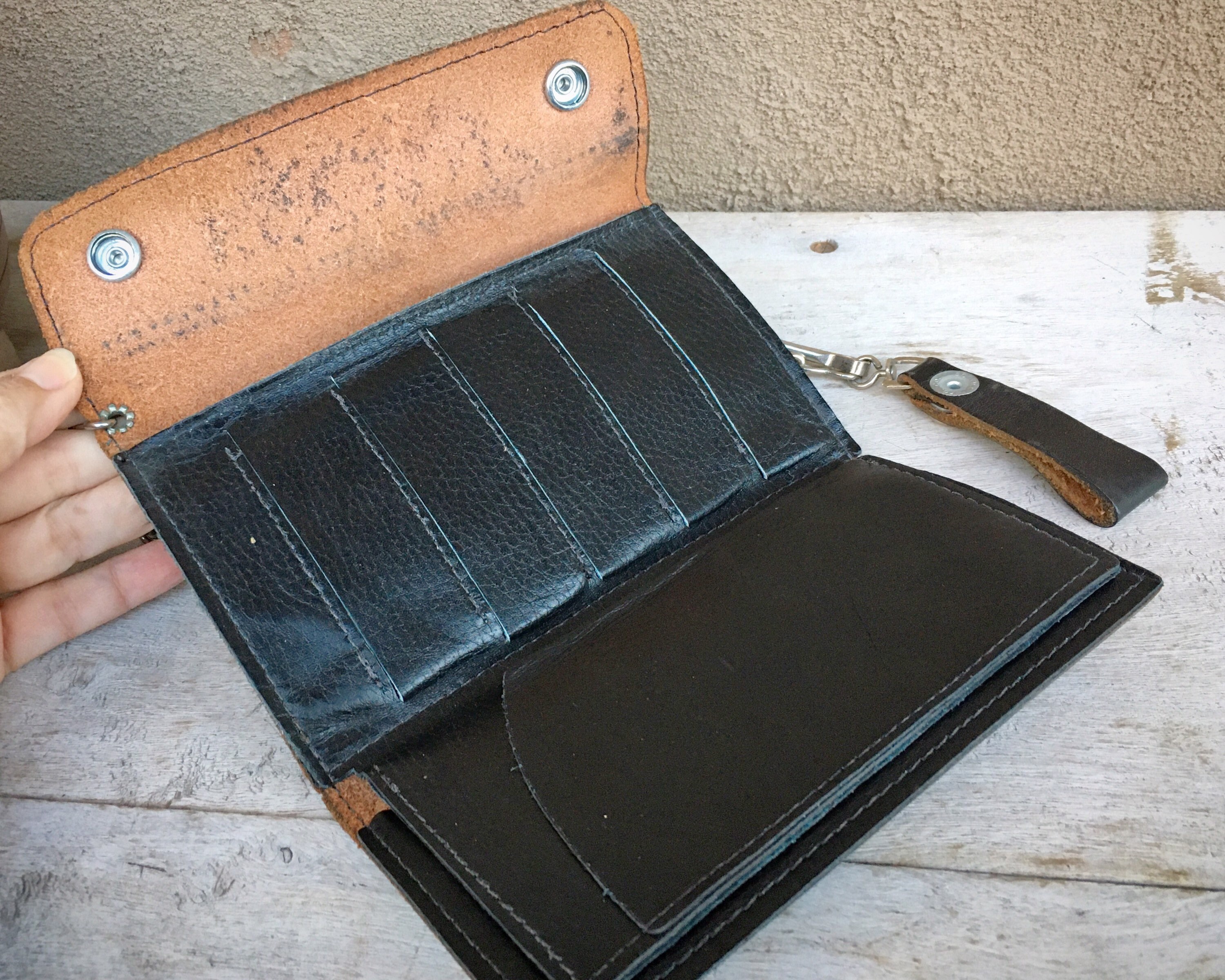 Fold Over Tri-Fold Men's Chain Wallet Black Leather Embossed Eagle Key ...