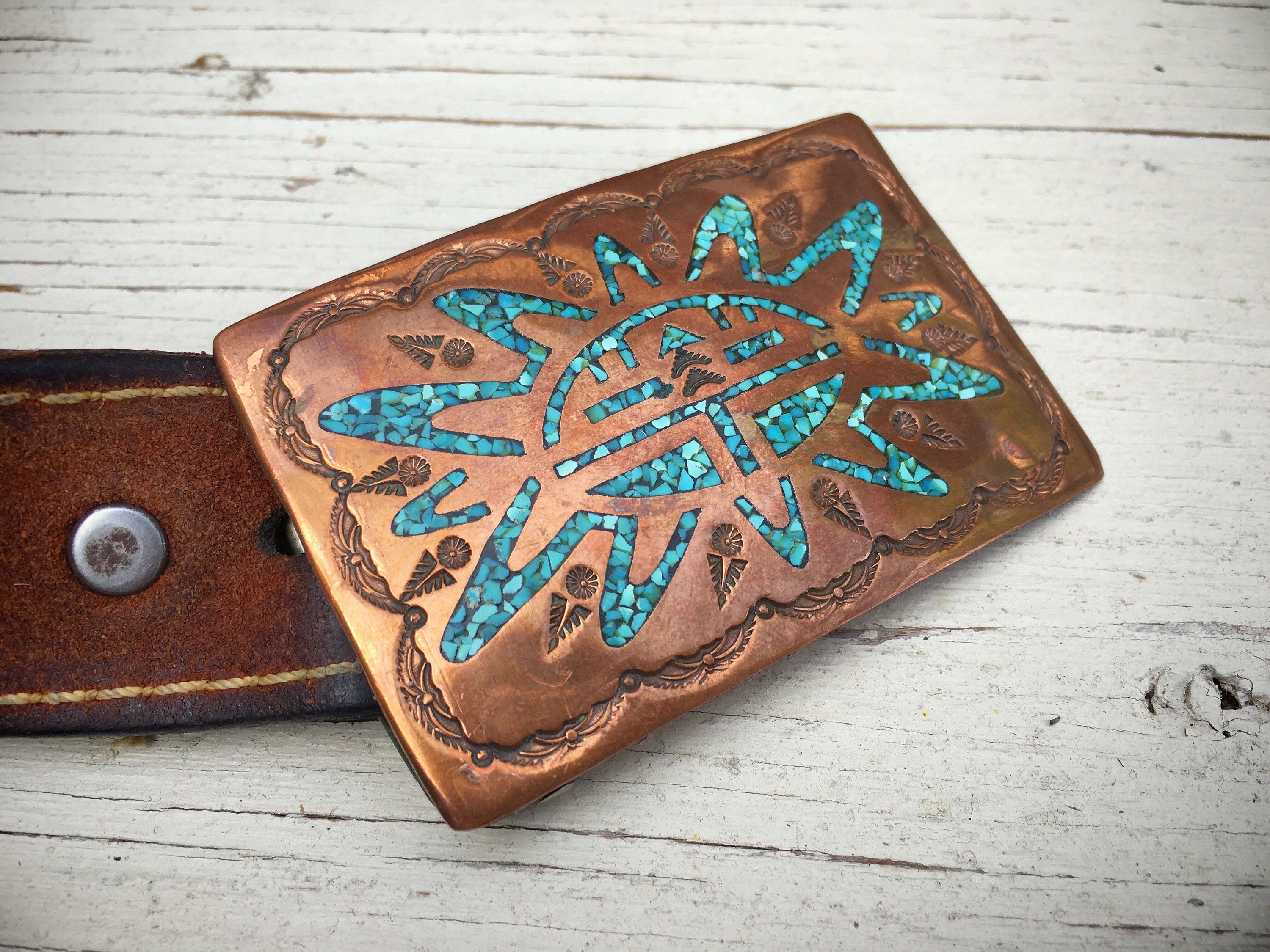 Vintage Turquoise Copper Belt Buckle Gift for Men or Women ...
