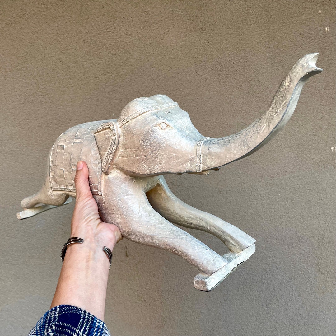 Vintage Heavy Carved Wood Elephant Architectural Salvage Statue, 18 ...