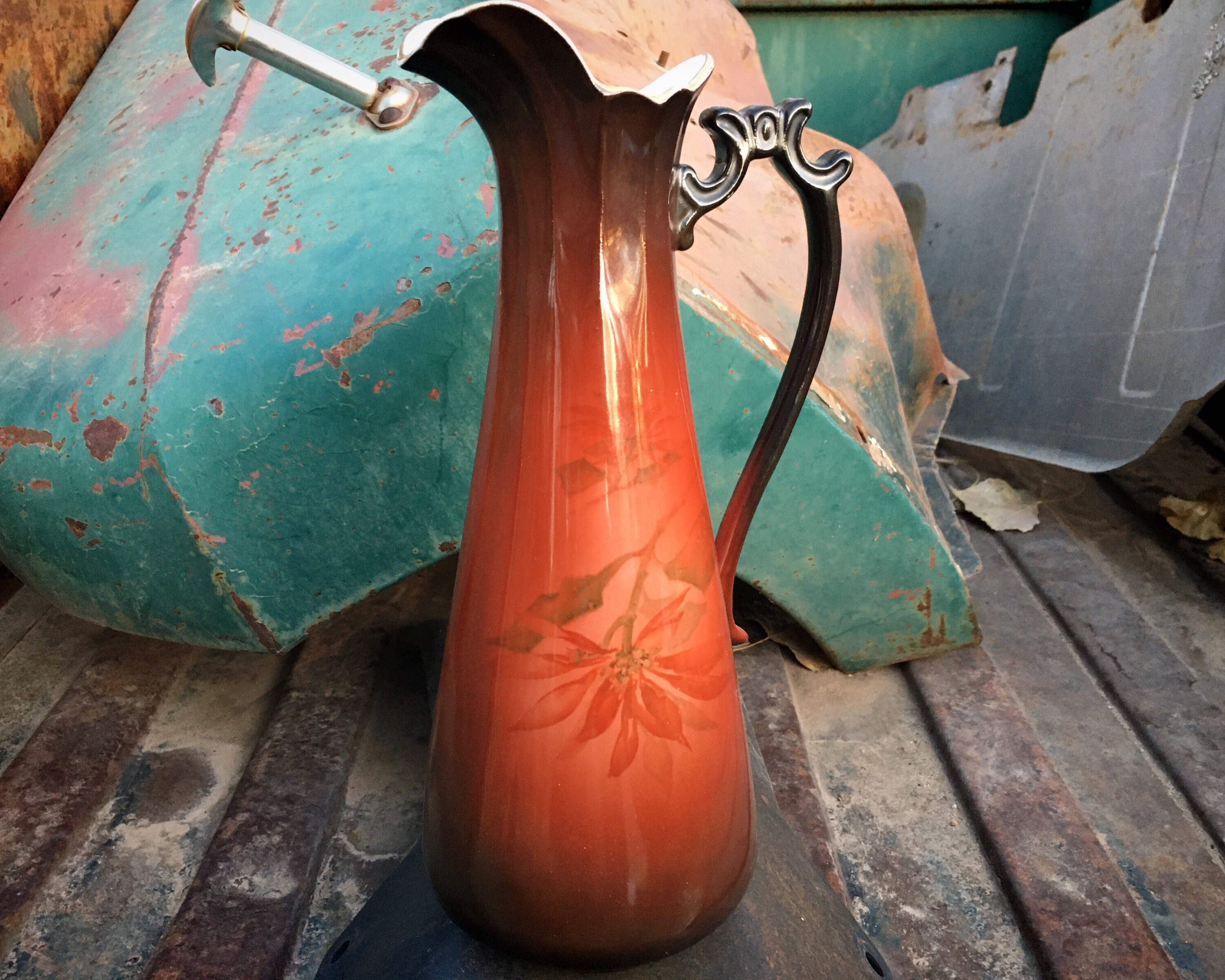 Antique Early 1900s Warwick Ioga Ewer Pitcher Floral Design Red-Brown ...