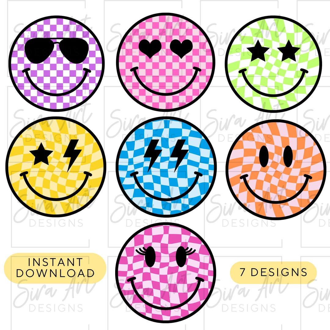 Smile Bundle Png, Checkered Smile Face Png, Groovy Smile Face Png ...
