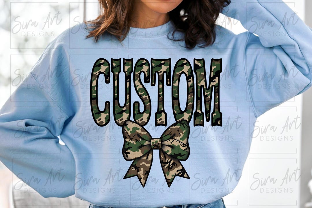 Personalized Camo Name PNG, Custom Camouflage Text, Coquette Bow Design ...