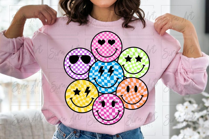Groovy Smile Face Png, Retro Checkered Smile Face Clipart, Checker ...