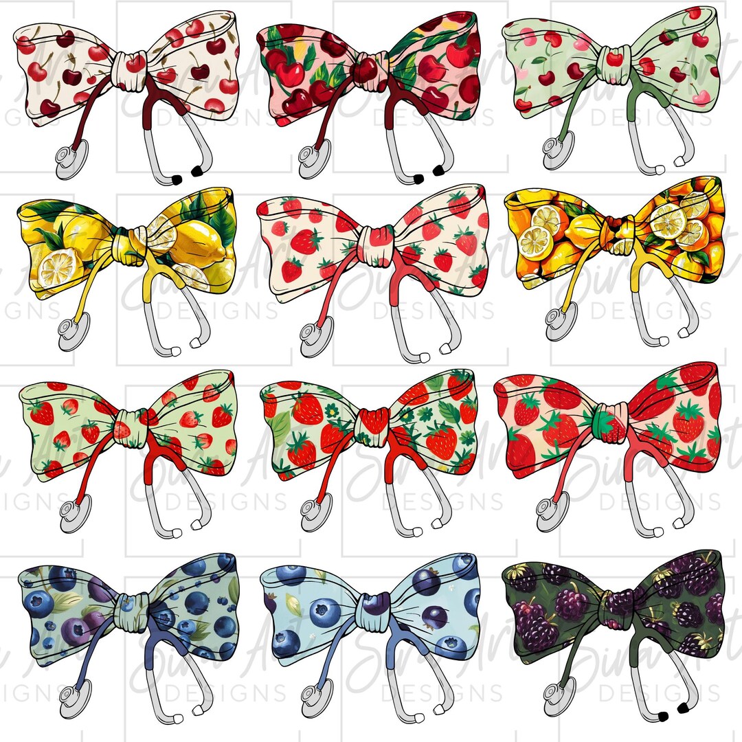 Nurse Coquette Stethoscope Bow PNG Bundle, Berry Fruit Clipart (14 ...