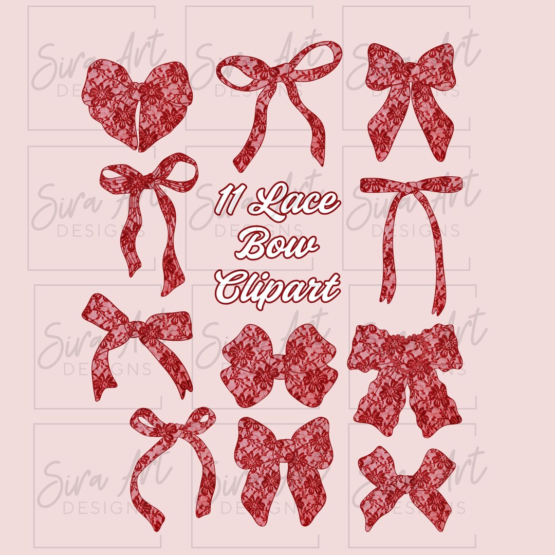 Red Lace Bows Clipart Bundle, Girly Coquette Ribbon PNG Set - Etsy