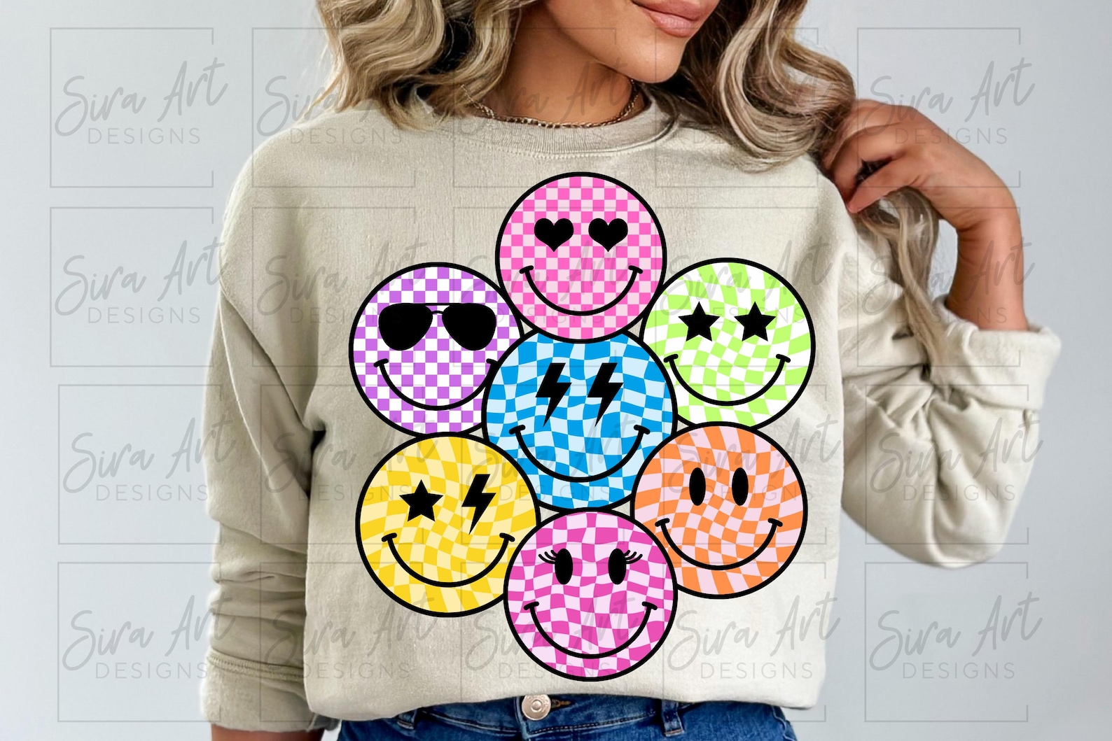 Groovy Smile Face Png, Retro Checkered Smile Face Clipart, Checker ...