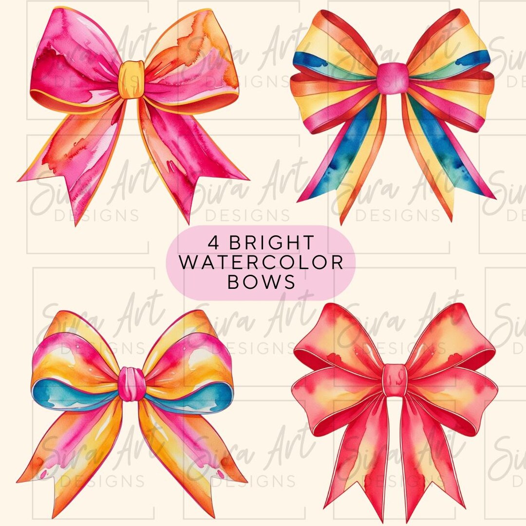Watercolor Bows Clipart, Coquette Bow Png, Rainbow Ribbon Png, Cute ...