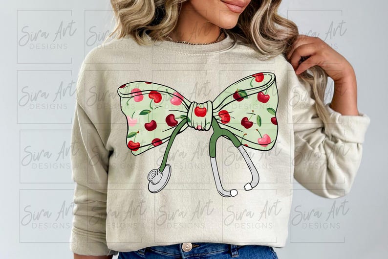 Cherry Nurse Stethoscope Bow PNG: Coquette Design (digital Download) - Etsy