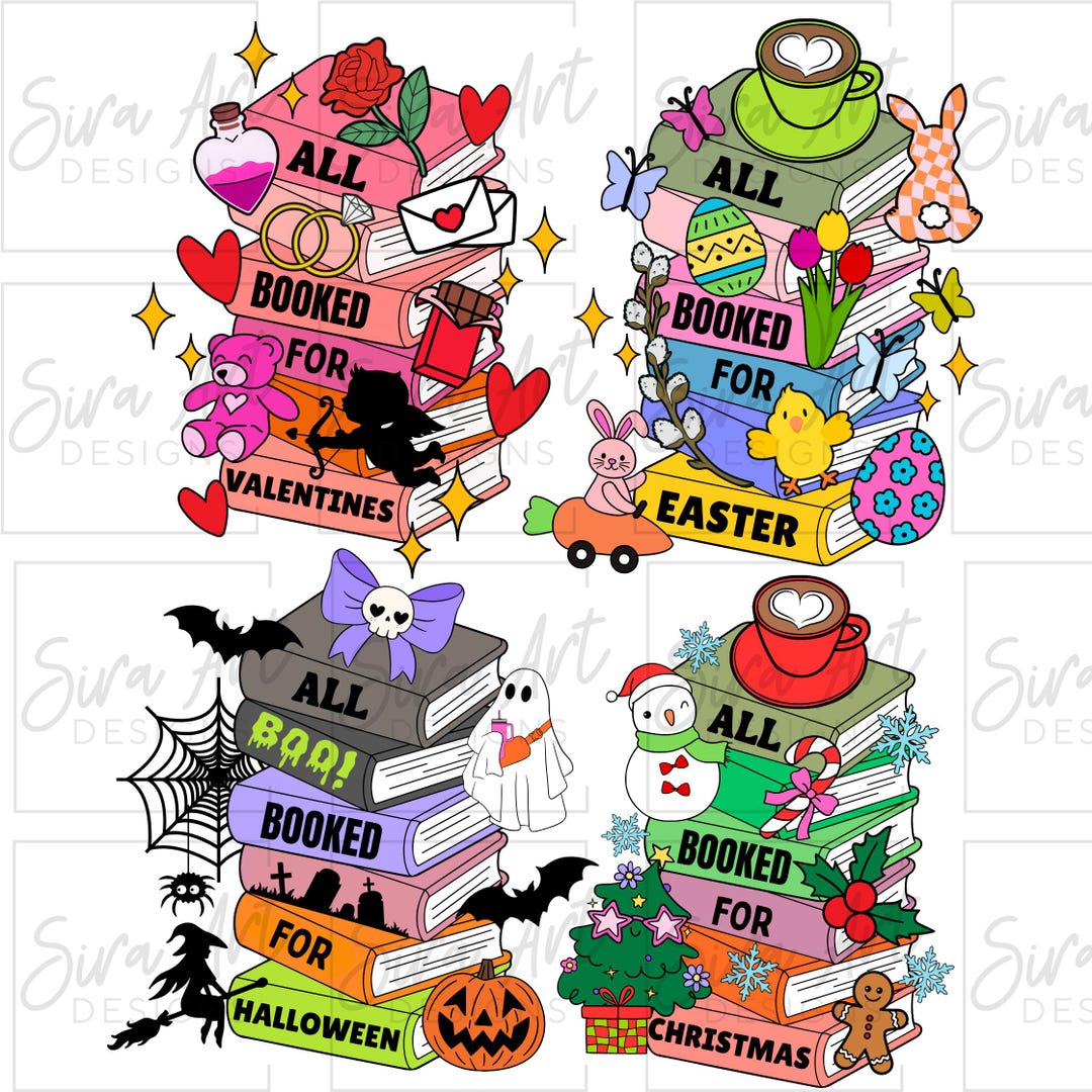 Bookish Girlie Bookstack PNG Bundle Holiday Reading Designs Christmas ...