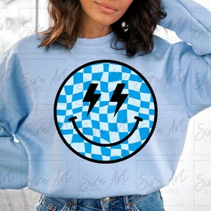 Checkered Smile Face PNG Bundle, Groovy Happy Faces Clipart Set ...