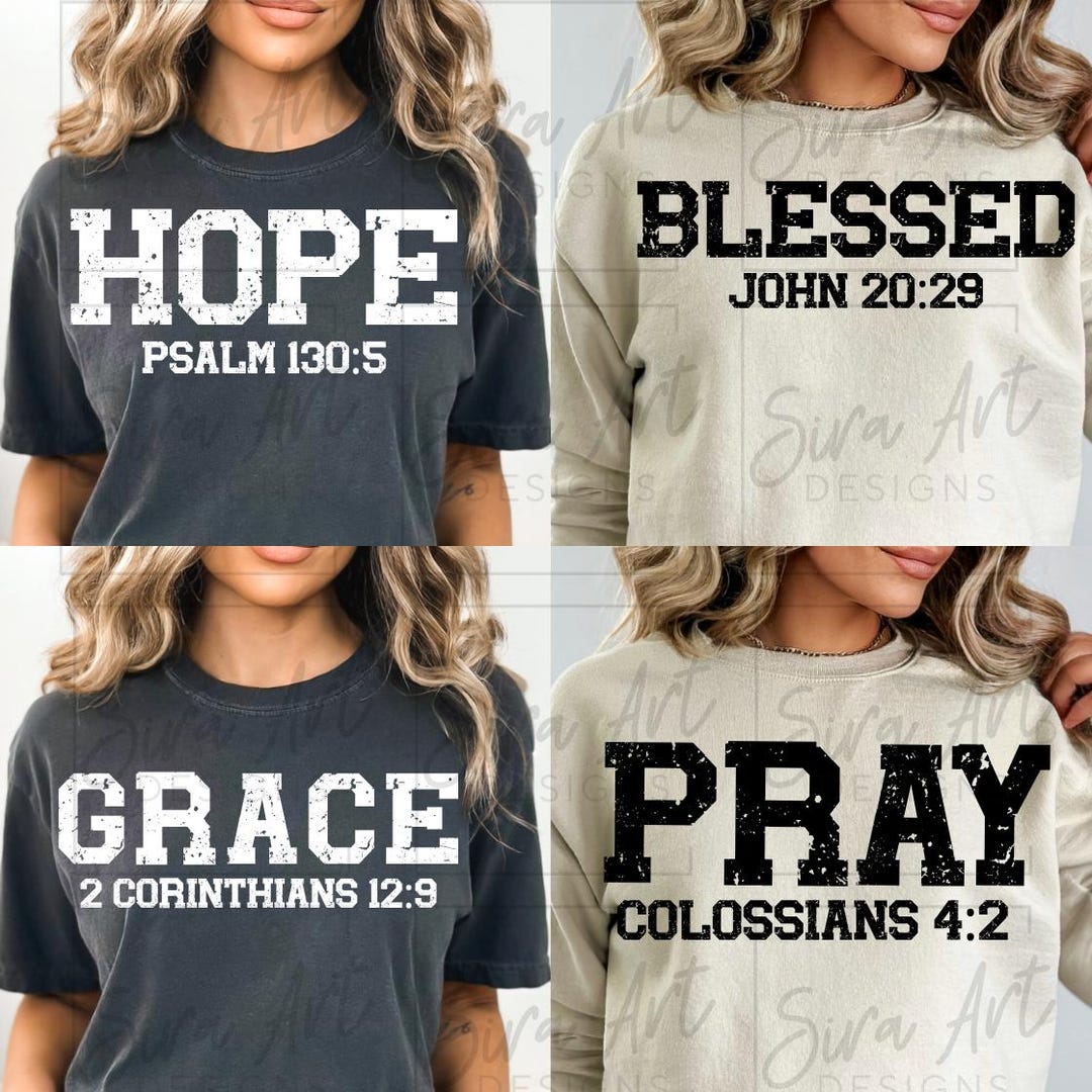 Distressed Bible Verse PNG Bundle, Pray Hope Blessed Grace Designs ...