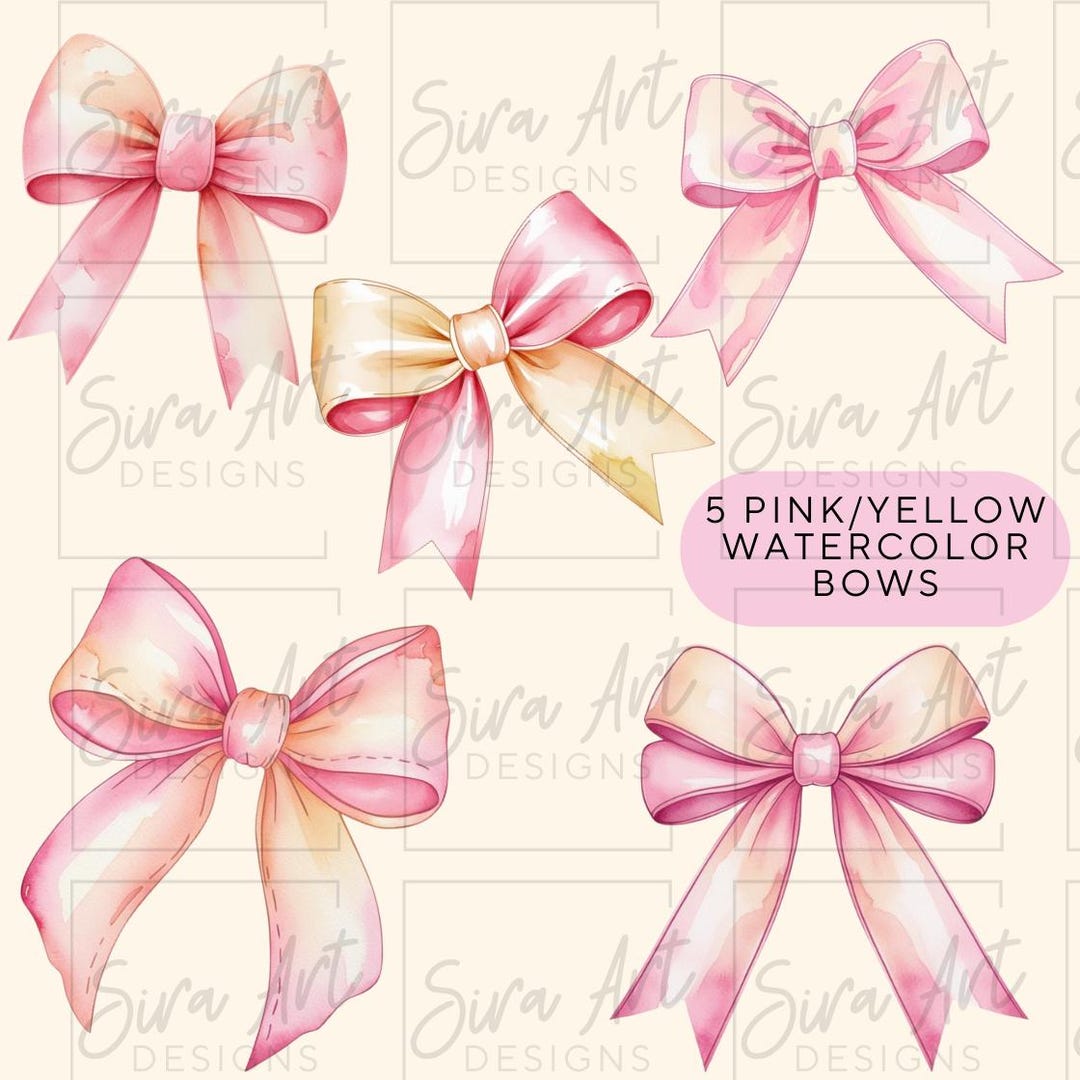 Watercolor Pink Bows Clipart Bundle, Coquette Ribbon PNG - Etsy