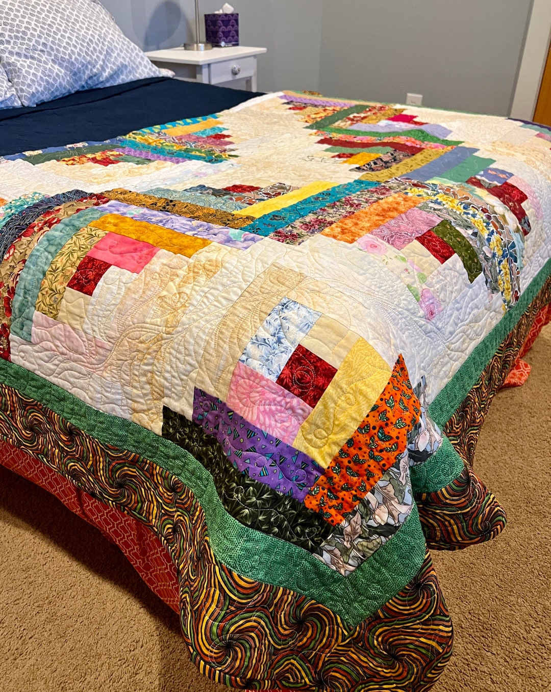Scrappy Log Cabin Quilt - Etsy