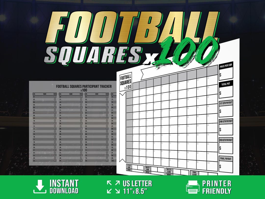 Football Squares X100 + Participant Tracker (digital Download for Print ...