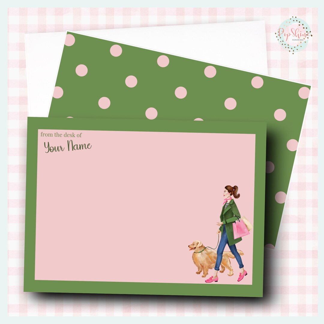 Personalized Blank Notecard Set Preppy, Golden Retriever, Dog, Thank ...
