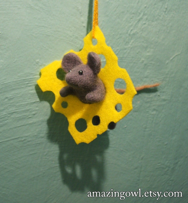 Original Ornament - Sweet Felted Mouse and Cheese - Etsy