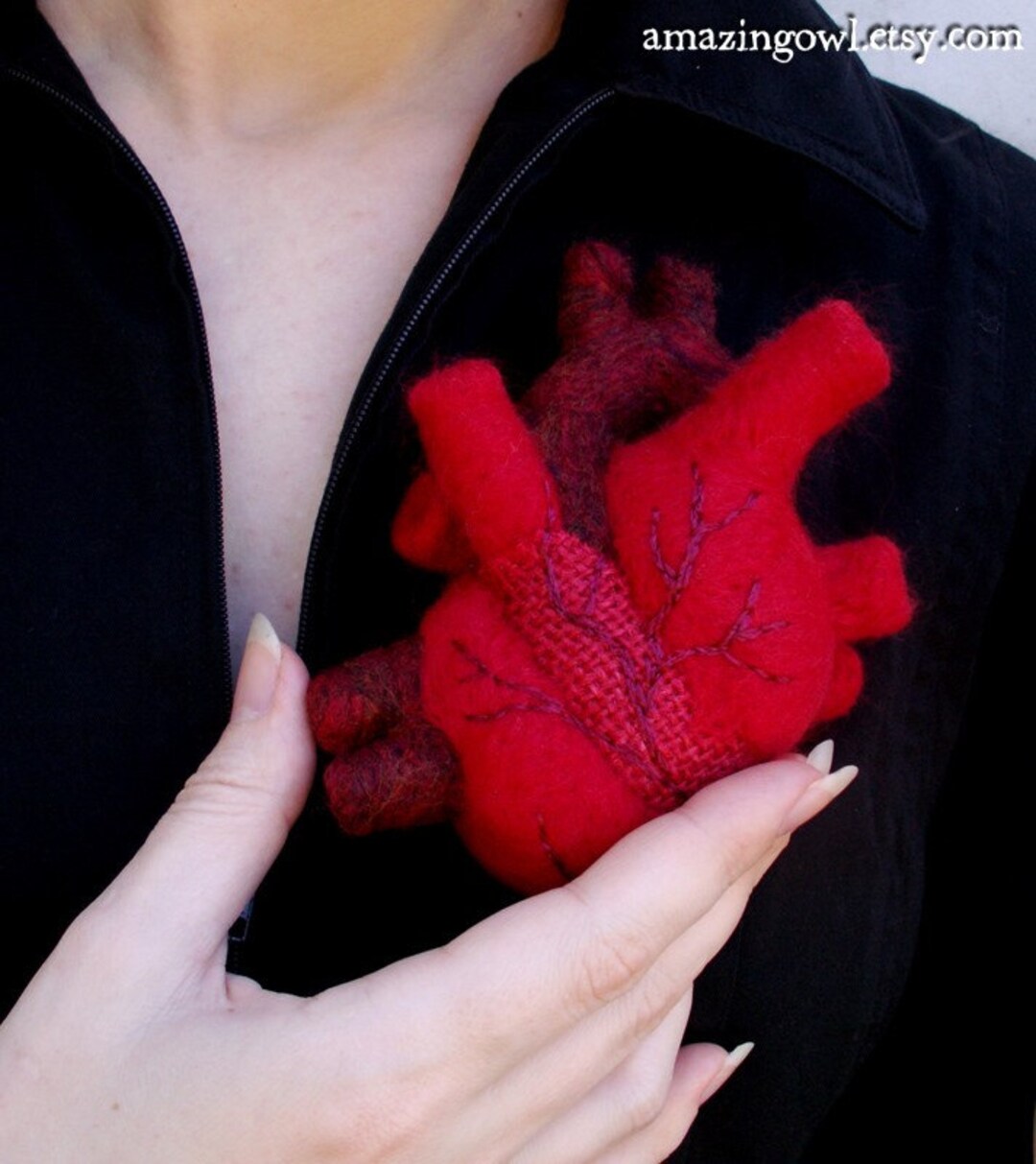 A Patchwork Heart - Needle-felted Anatomical Heart Sculpture Pincushion ...
