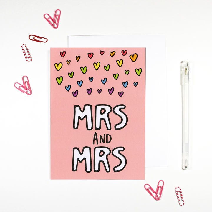 Mrs And Mrs Gay Wedding Card Lgbt Gay Couple Same Sex Marriage Etsy