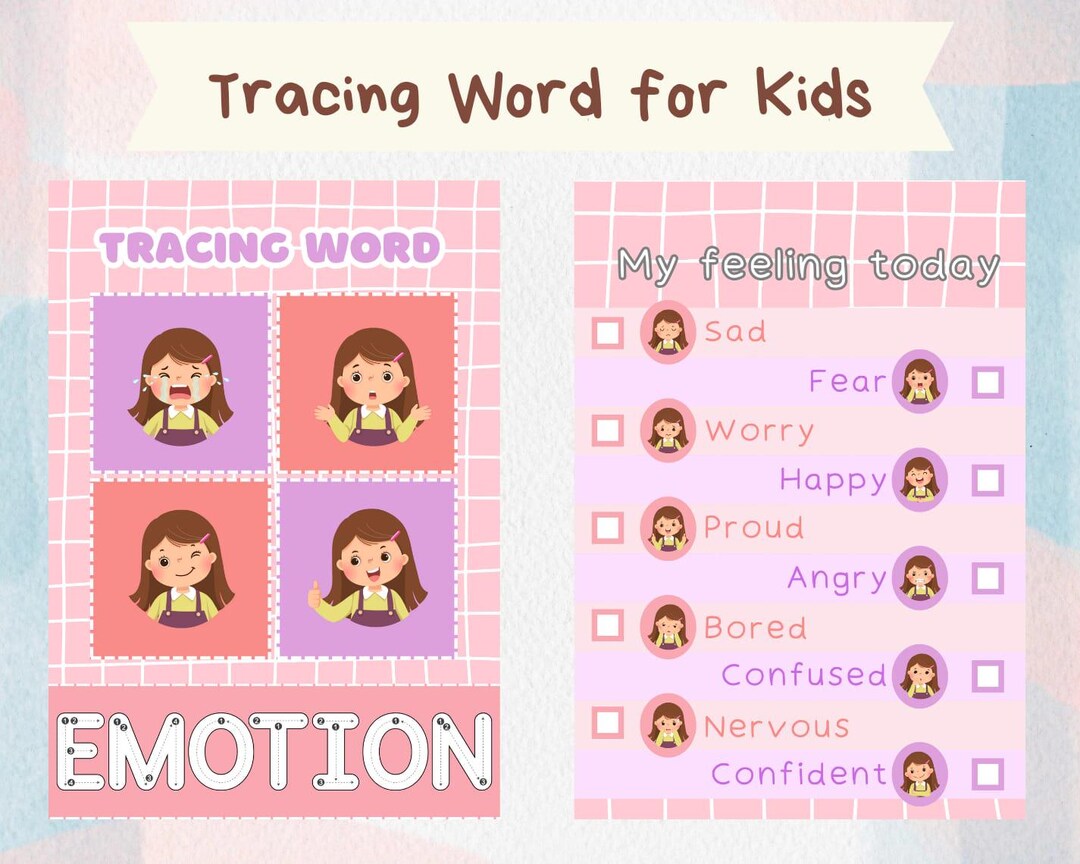 Digital Printable Tracing Words for Kids, Emotions - Etsy UK