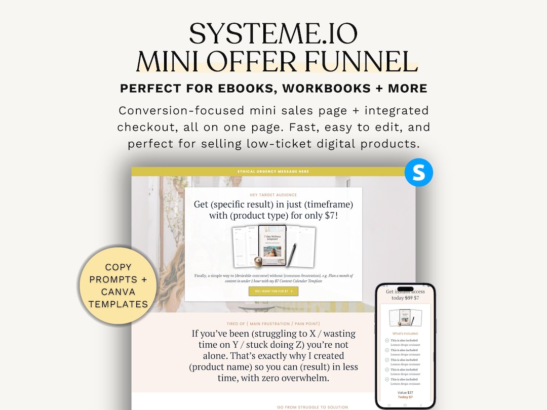 Systeme.io Sales Page Template. Digital Product Funnel, Mini Offer ...