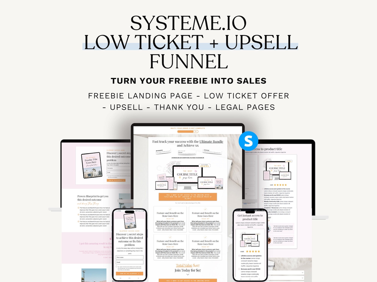 Systeme.io Sales Funnel Template. Low Ticket Offer. Upsell Funnel ...