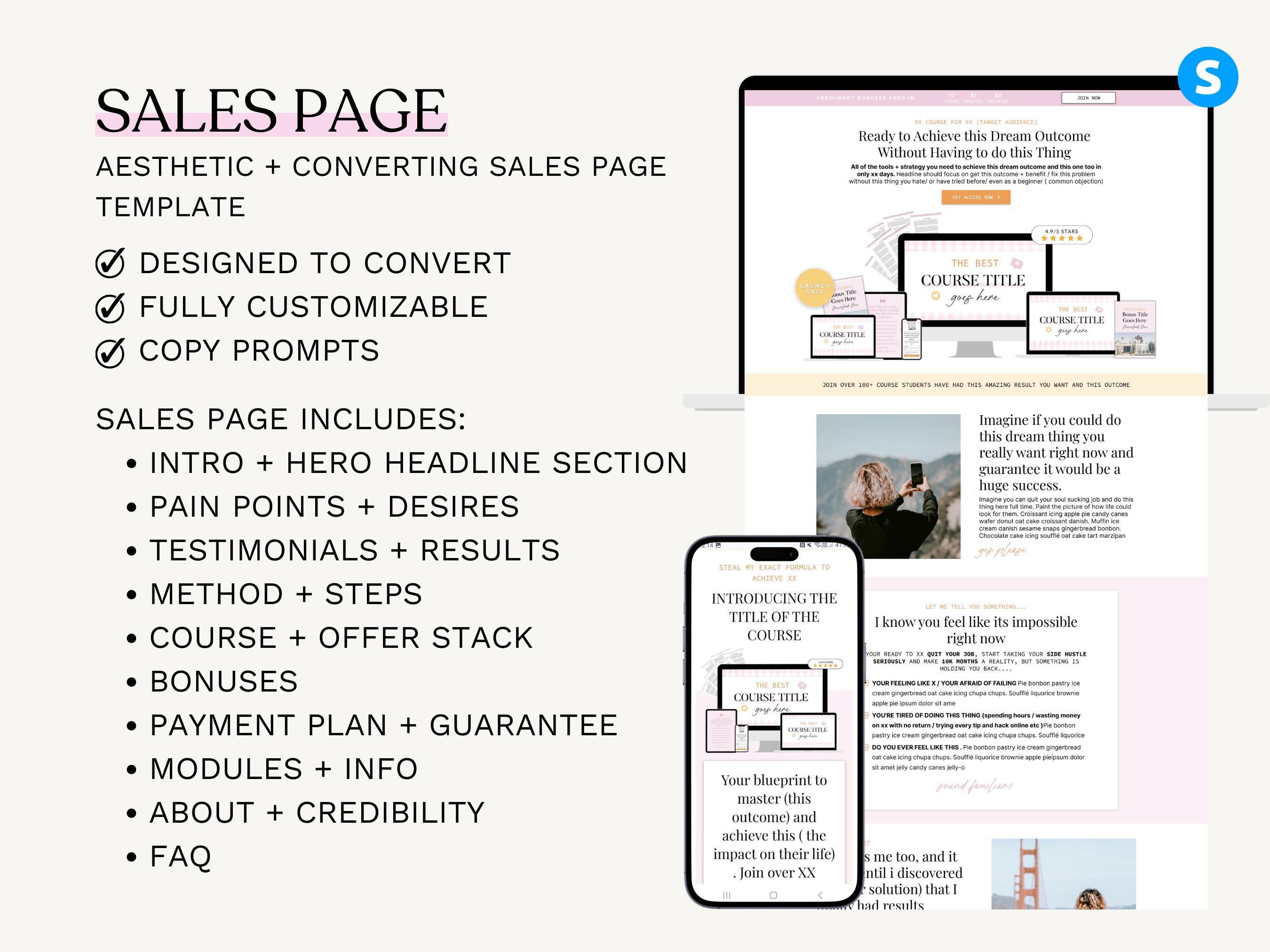 Systeme.io Course Sales Page Template. Systeme.io Funnel Template ...