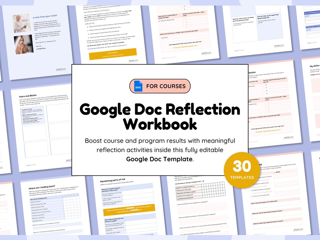 Reflection Workbook Template, Fillable Journal, Course Creator (google ...