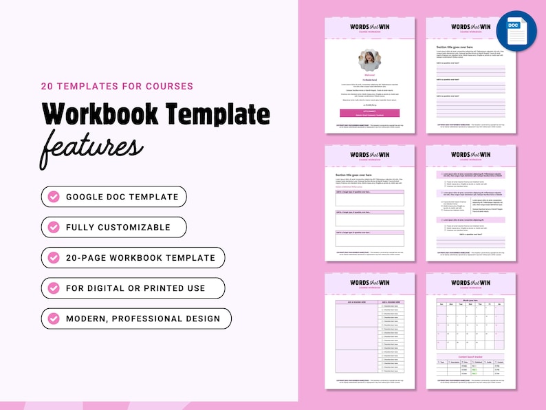 Online Course Workbook Template, Google Docs, Journal, Checklist ...