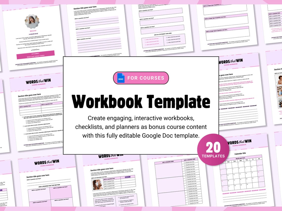 Online Course Workbook Template, Google Docs, Journal, Checklist ...