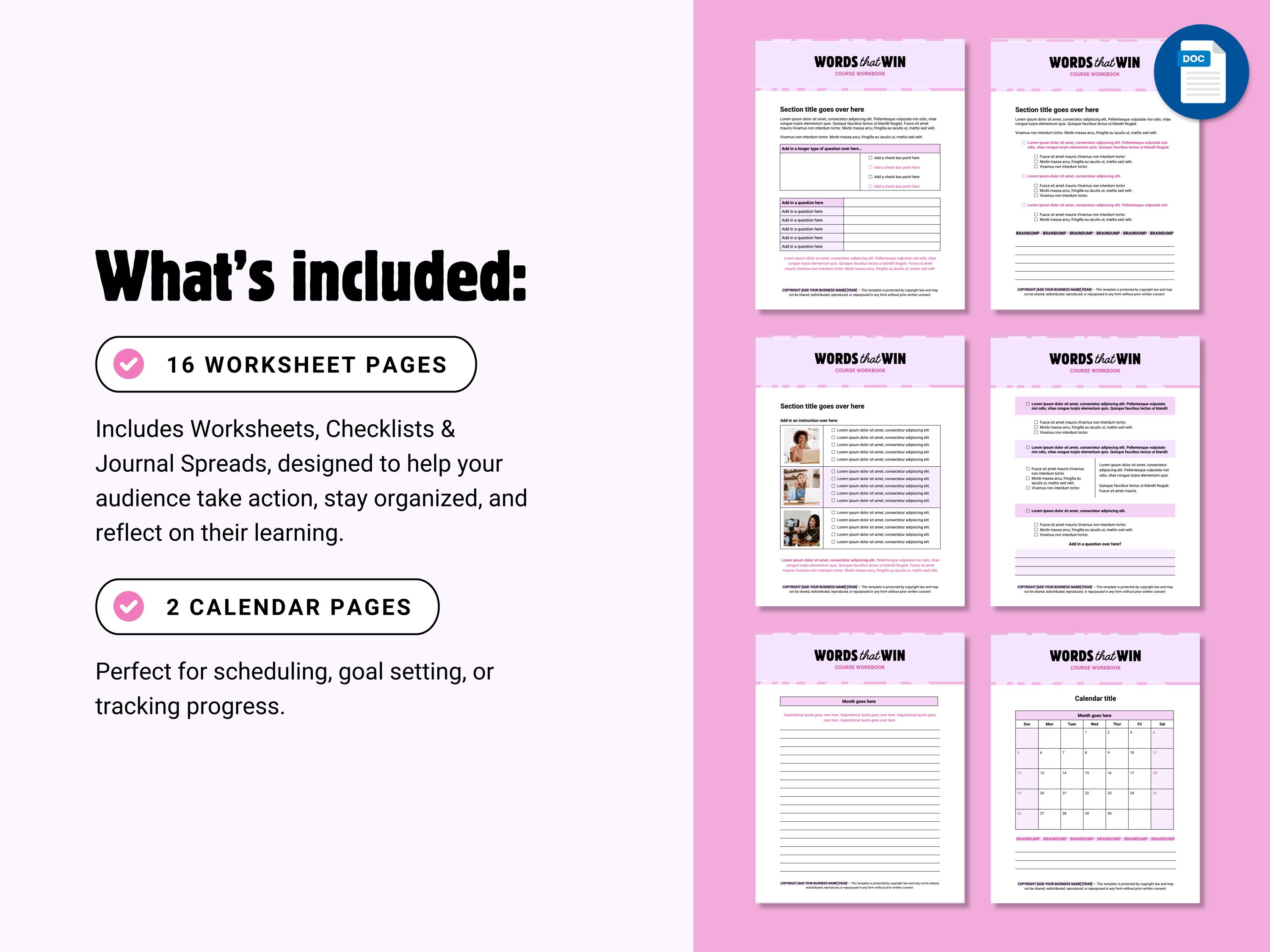 Online Course Workbook Template, Google Docs, Journal, Checklist ...