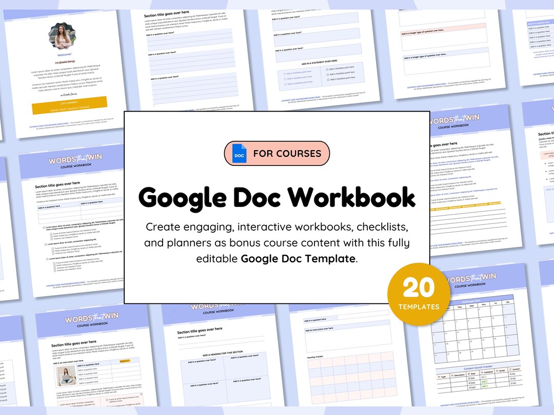 Course Workbook Template, Fillable Google Docs Planner (digital ...