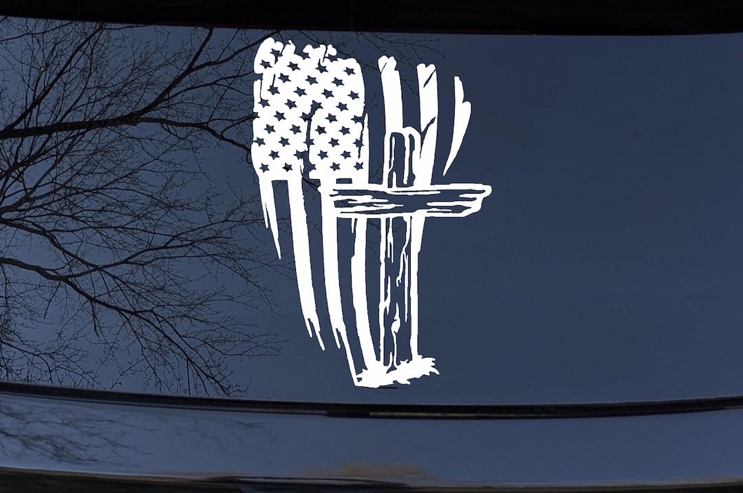 Worn American Flag Cross Decal: Christian Car Truck Window Sticker - Etsy