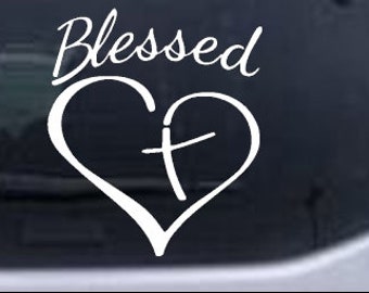 Blessed Heart Cross Christian Vinyl Decal - Etsy