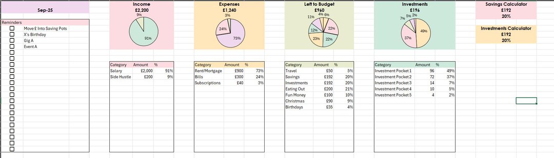 Pastel Budget Planner | Simple Monthly Finance & Expense Tracker Excel ...