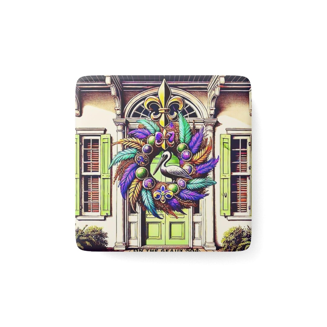 New Orleans Mardi Gras Magnet Mardi Gras Porcelain Magnet Square Mardi ...